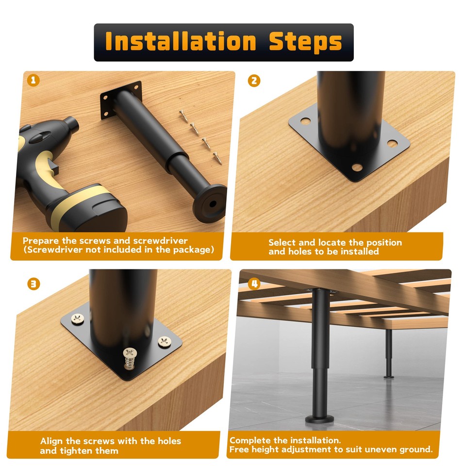 4 Pcs Metal Adjustable Furniture Legs 3.15-4.72 inch, Adjustable ...