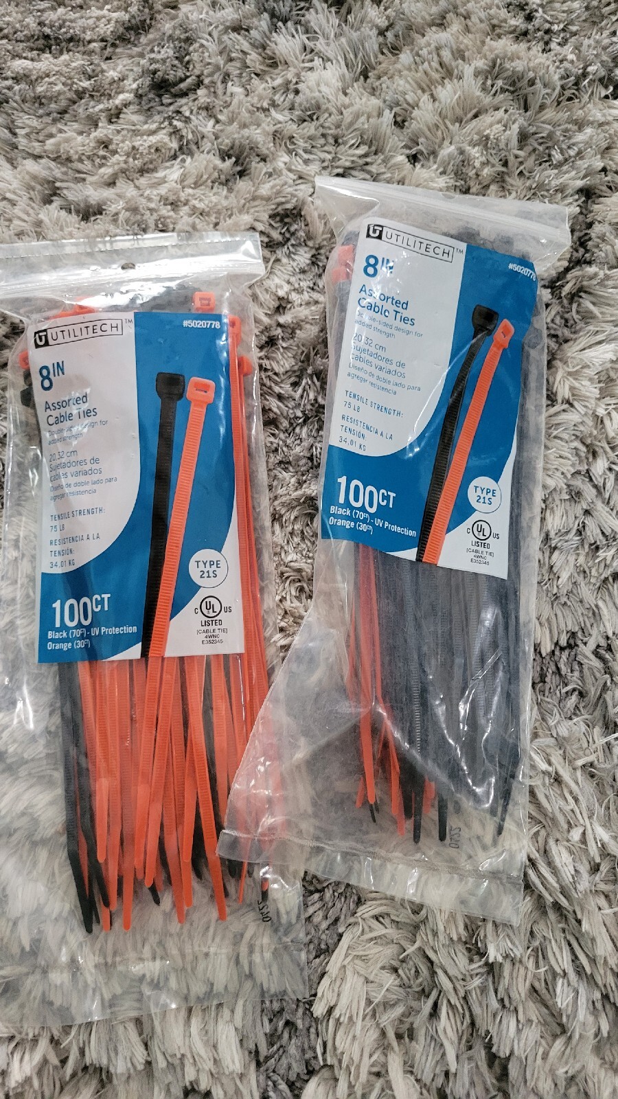 Utilitech 8 Inch Assorted Zip Tie 75 Lb Heavy Duty 100 Ct Each Lot of 2 ...