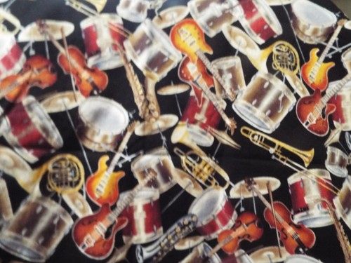 David Textiles cotton fabric musical drums violin trombone guitar 48 X ...