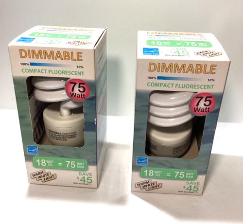 2 Dimmable Compact Fluorescent 75 Watt Bulbs Warm White Light | eBay