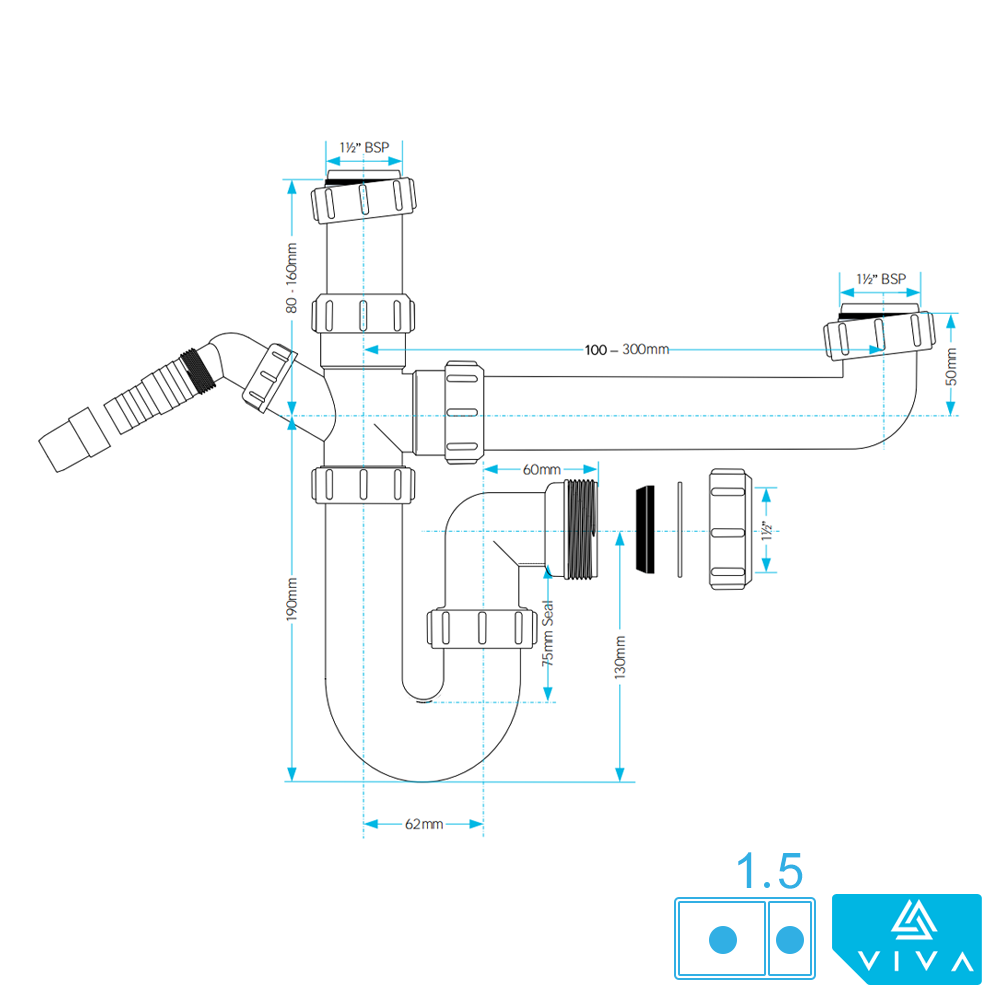 Kitchen Sink Waste Trap Kit Round Overflow Basket Strainer Double Bowl ...