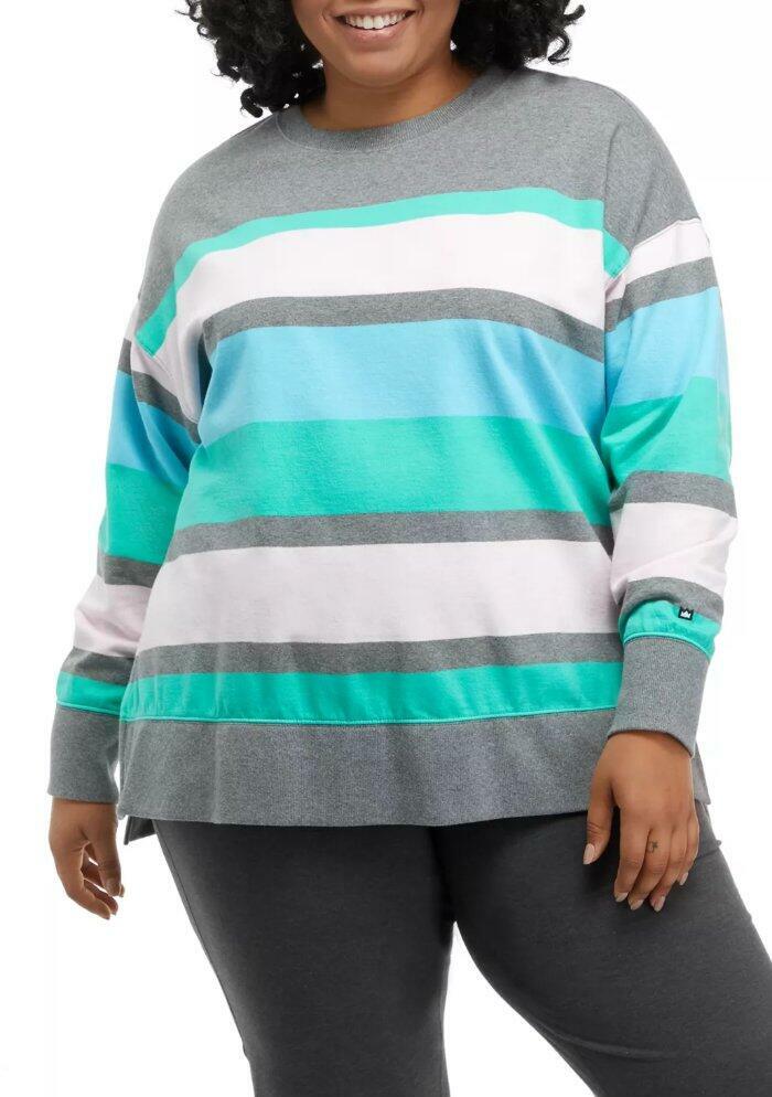 CABANA by Crown & Ivy Large Multicolor Stripe Sweeper Top Crew Neck ...