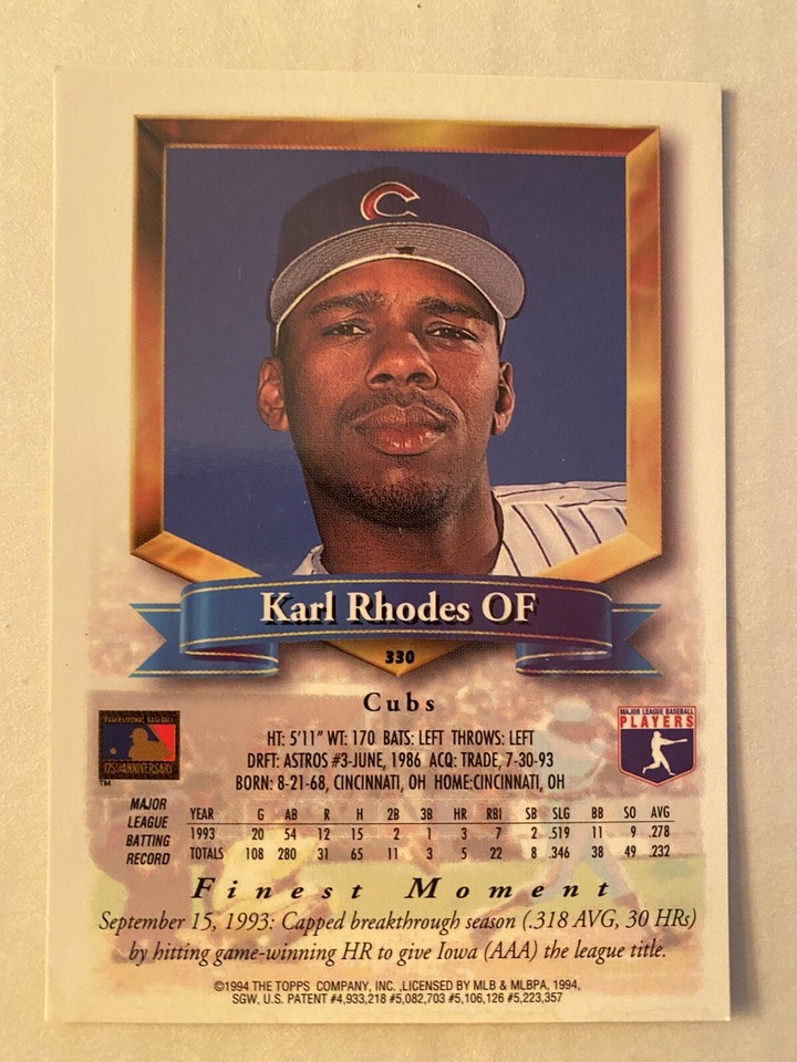 1994 Topps Finest Baseball # 330 Karl Rhodes | eBay