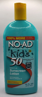 NO-AD Kids Gentle Sunscreen Lotion SPF 50 Sunblock Aloe Vitamin E 16 fl ...
