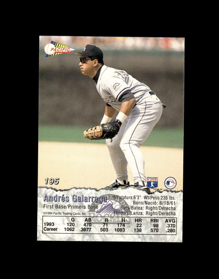 Colorado Rockies Andres Galarraga #195 Baseball Near Mint or Better top ...