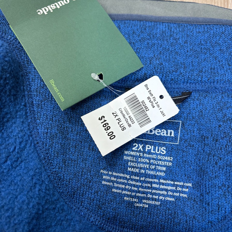 NWT LL Bean Women's Sweater Fleece 3-in-1 Jacket Size 2X Plus Blue ...