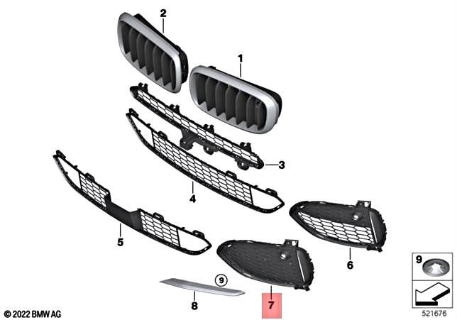Genuine BMW X5 F15 Front Bumper Closed M Grille Right OEM 51118064636 ...