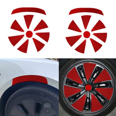 18Pcs Red Carbon Fiber Wheel Hub Rim Cover Kit Trim For Tesla Model 3 ...