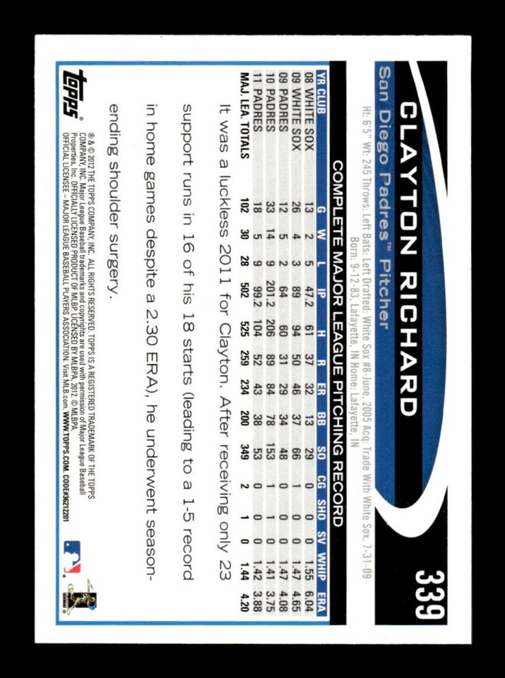 2012 Topps Clayton Richard #339 | eBay