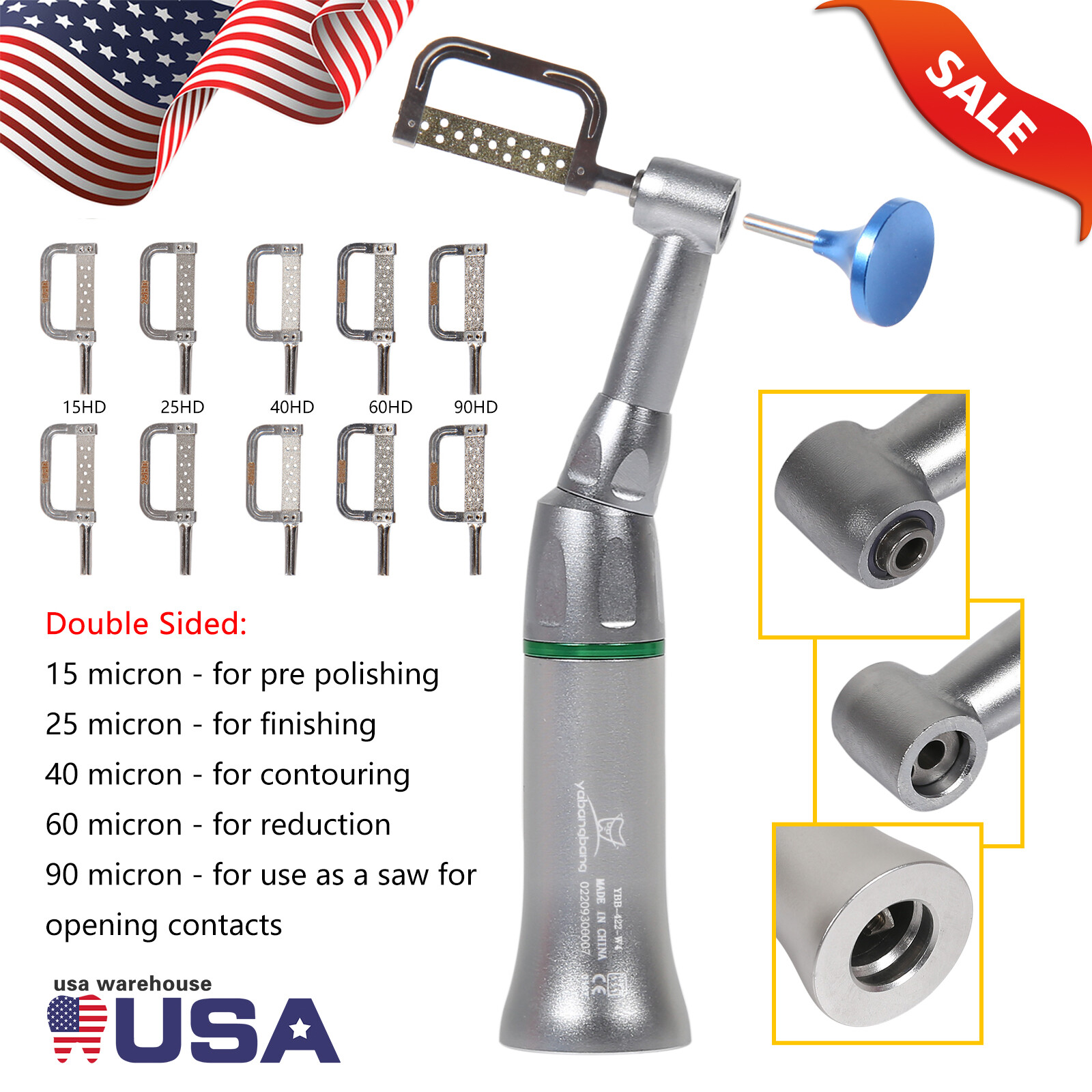 4:1 Reduction Dental Contra Angle IPR Handpiece + 10 Interproximal ...