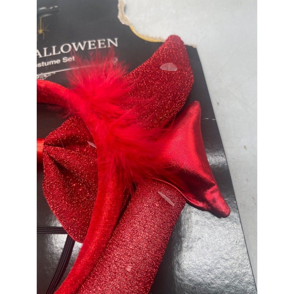 happy Halloween devil costume set red head band tail bow tie READ NEW ...