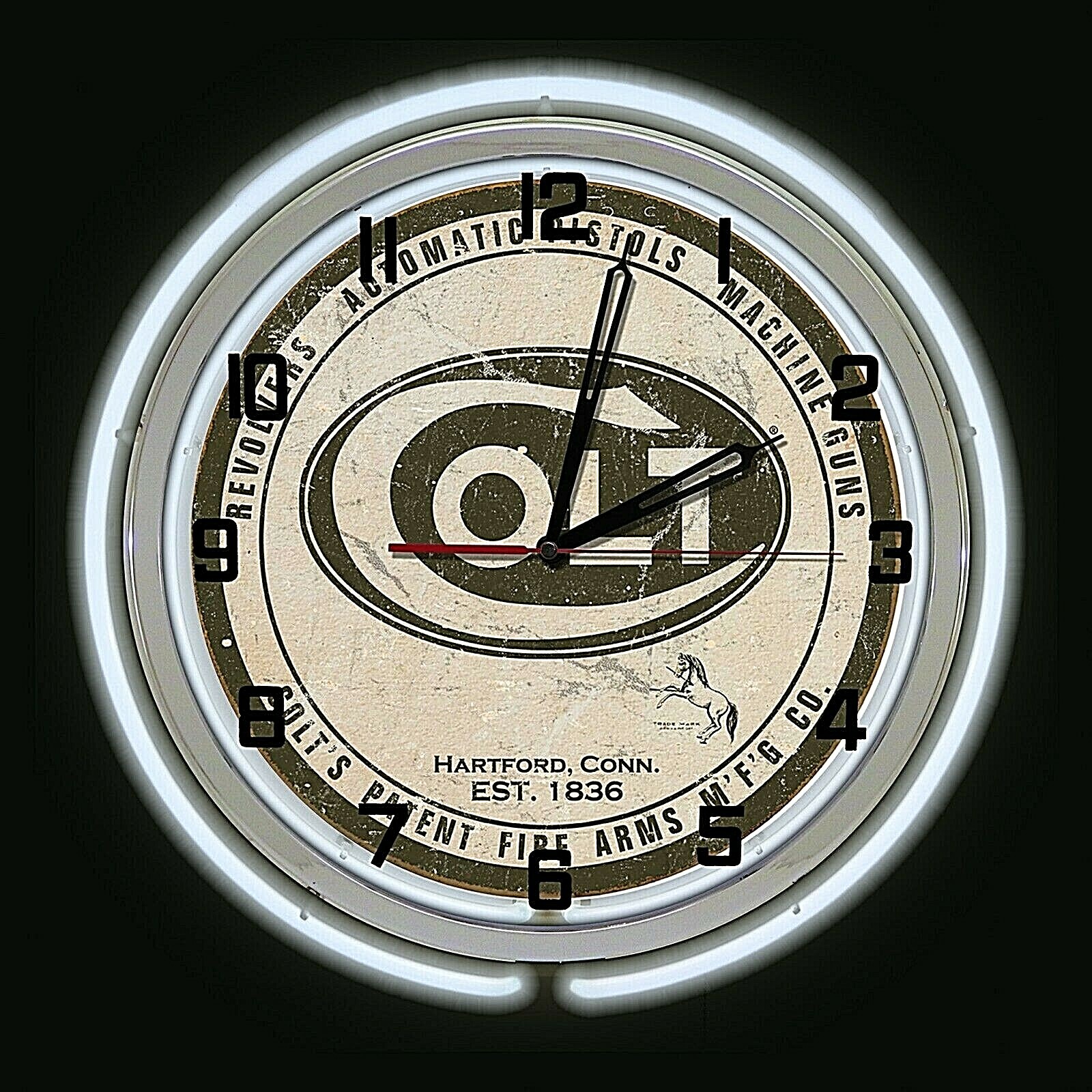 19" Colt Firearms Sign White Double Neon Clock Chrome Man Cave Garage ...