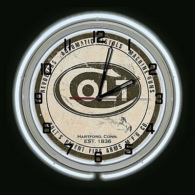 19" Colt Firearms Sign White Double Neon Clock Chrome Man Cave Garage ...