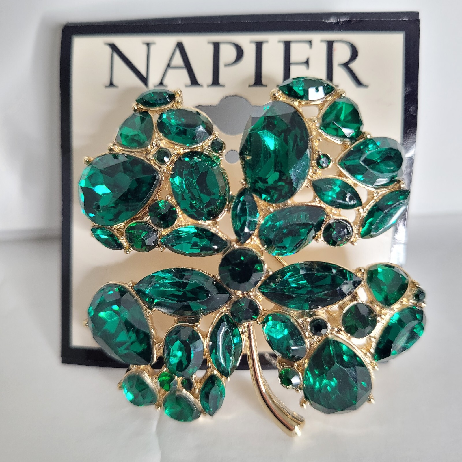 Napier Brooch Pin Shamrock St Patricks Day Good Luck Green Gold Tone ...