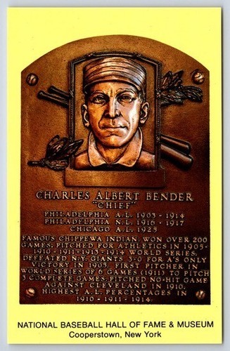 Charles Albert Bender Cooperstown NY Baseball Hall of Fame Plaque ...