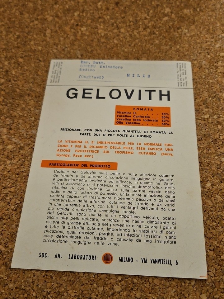 Cartolina Farmaceutica Anno 1955 Gelovith Pomata Contro I Geloni, Bouty ...