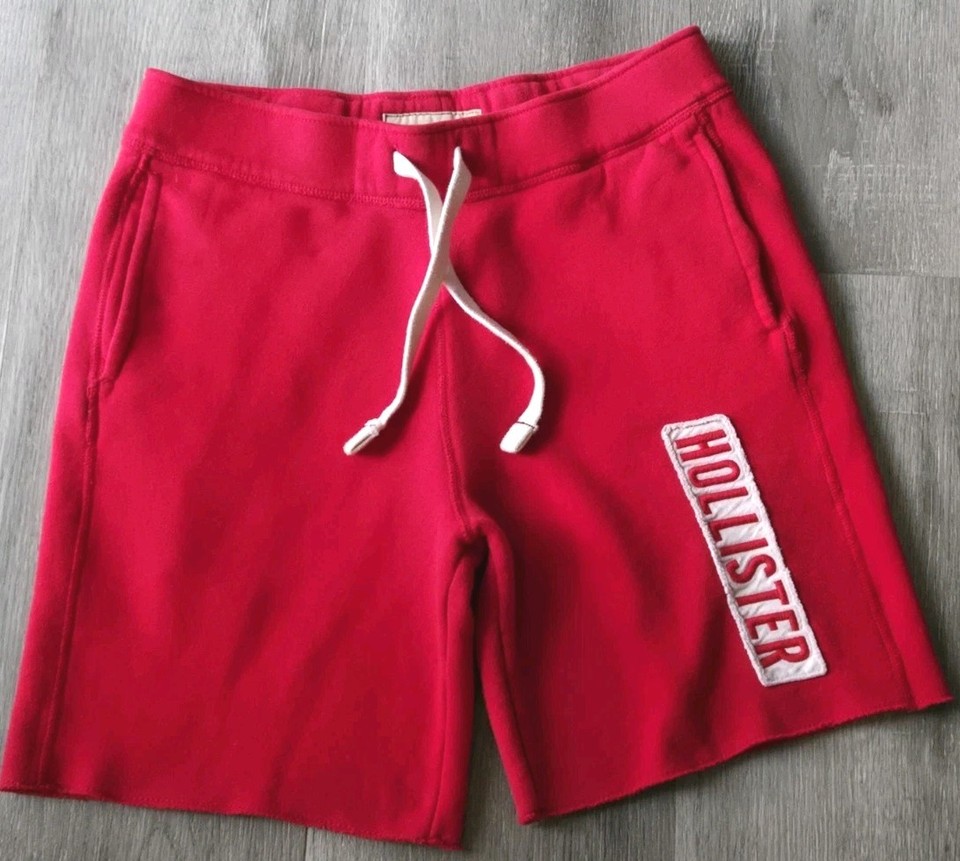 VINTAGE Y2K HOLLISTER SPELLOUT STITCH RED SWEAT SHORTS MENS SIZE M FLAT ...