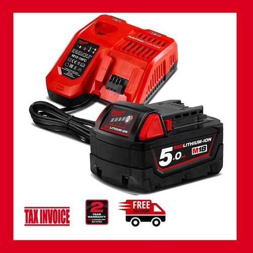 Genuine Milwaukee M18B5 18V 5.0Ah +Milwaukee M12-18FC Rapid Charger ...