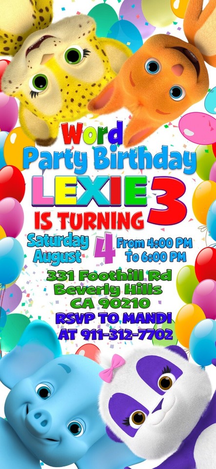 Word Party invitation, Word party birthday invite, Digital invite, text ...