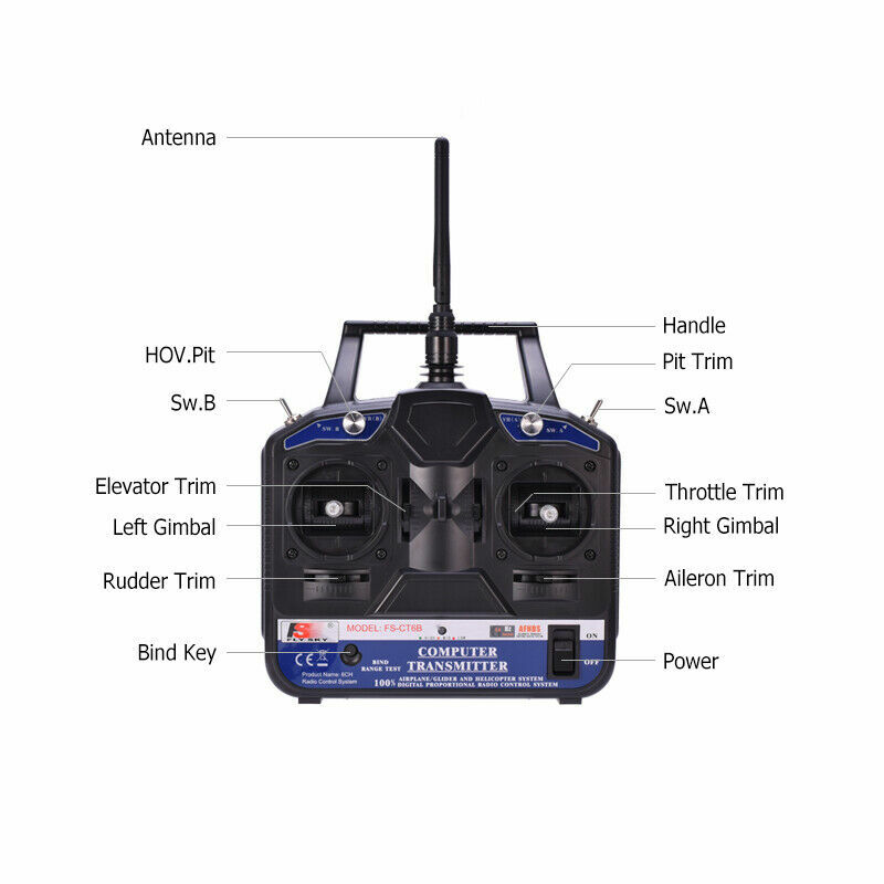 Flysky FS-CT6B 2.4GHz 6 Channels Control Transmitter & Receiver for RC ...