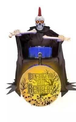 Halloween 4'FT METAL ROCK REAPER WITH DRUMS Animatronic Bluetooth ...
