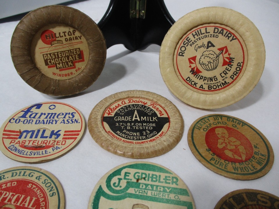Mixed Vintage Lot of 14 Dairy Farms Cardboard Milk Bottle Caps Lids ...