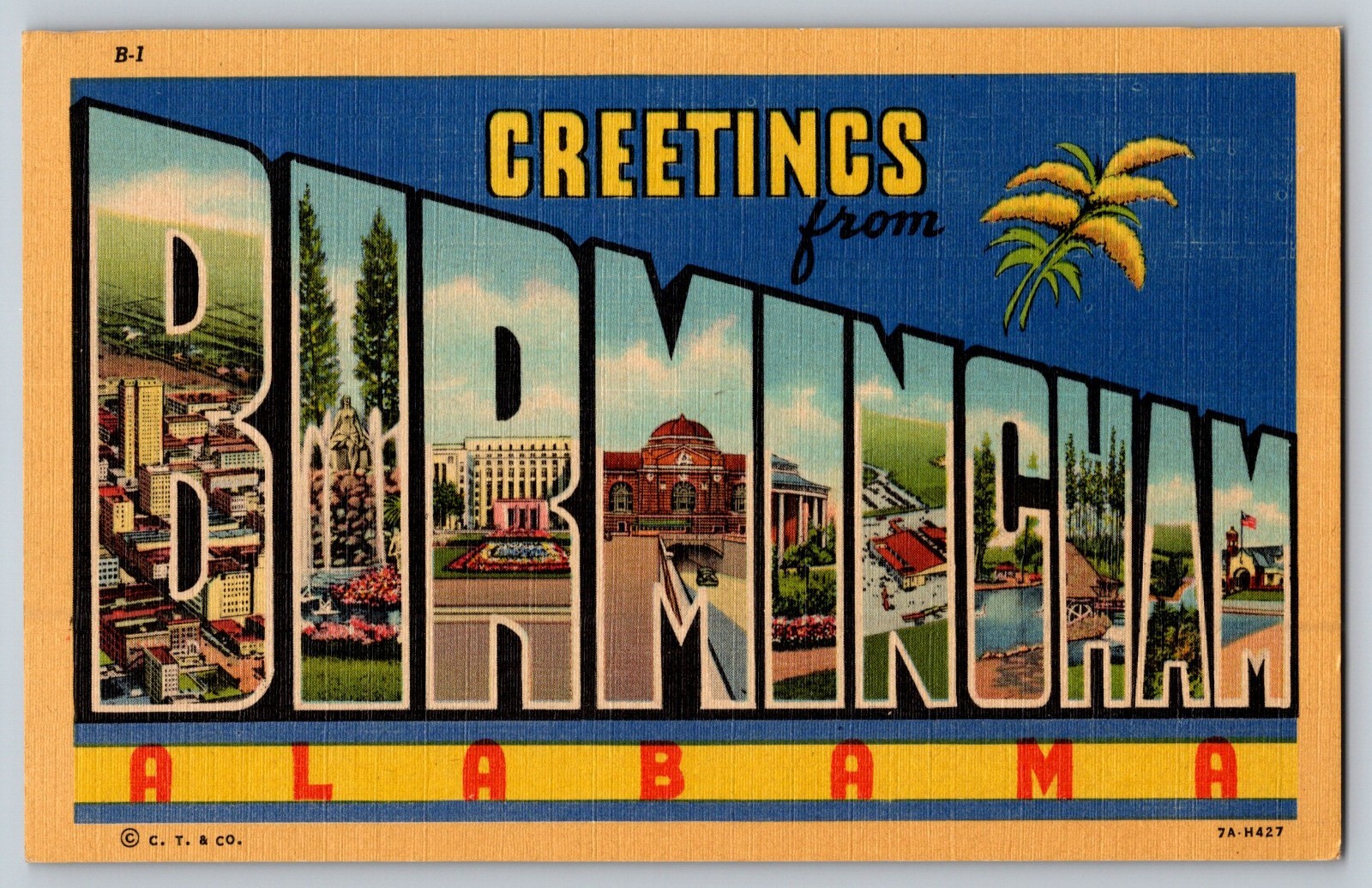 Greetings From Birmingham Alabama AL Large Letter Vintage Postcard UNP ...