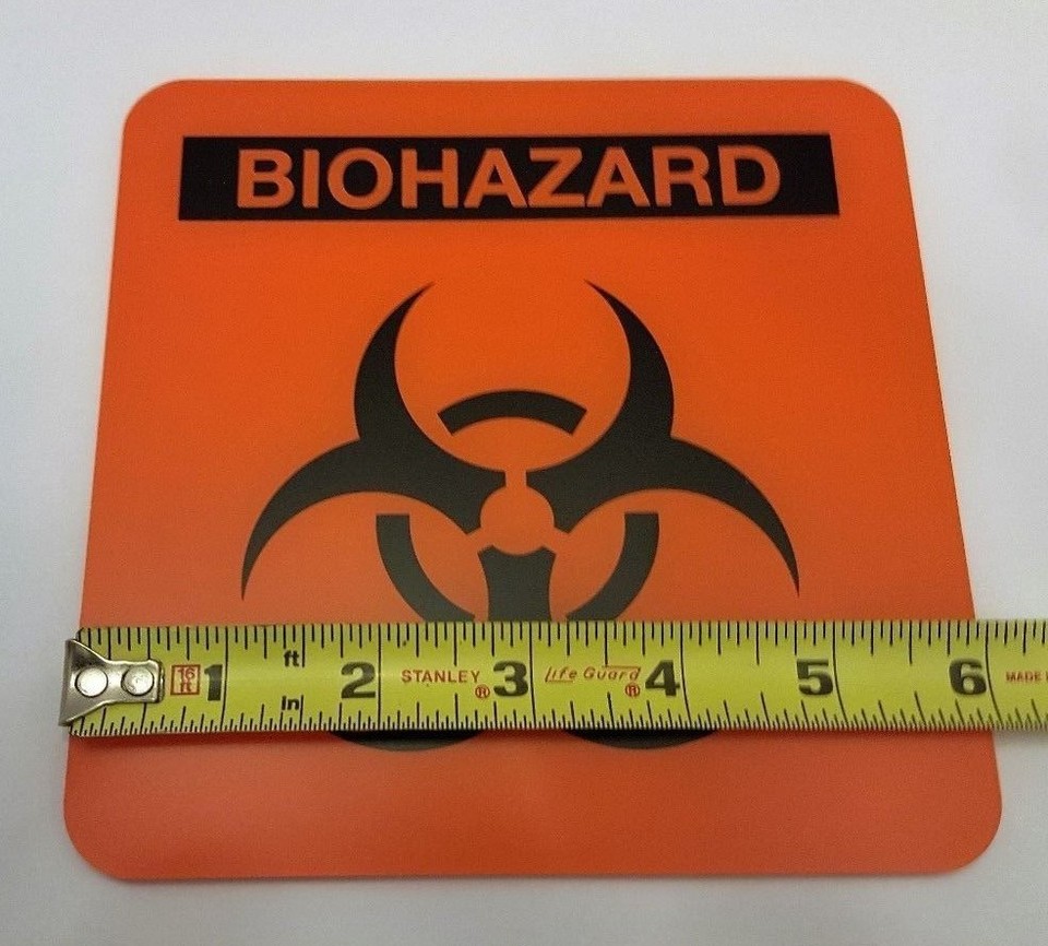 BIOHAZARD Plastic 6" X 6" Orange Sign WALL ART DECOR Man Cave Kids Room ...