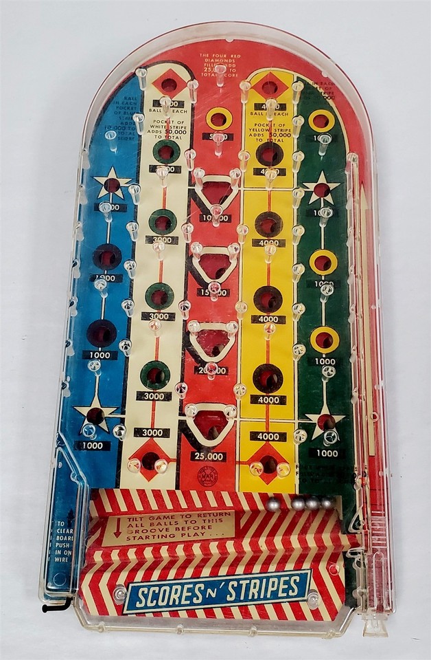 Z-99 VINTAGE 1950/60'S LOUIS MARX SCORES 'N' STRIPES BAGATELLE PINBALL ...