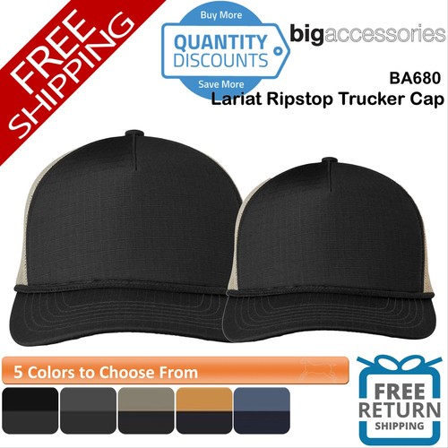 🔥 Big Accessories Men Lariat Ripstop Trucker Cap Hat five-panel Flat ...