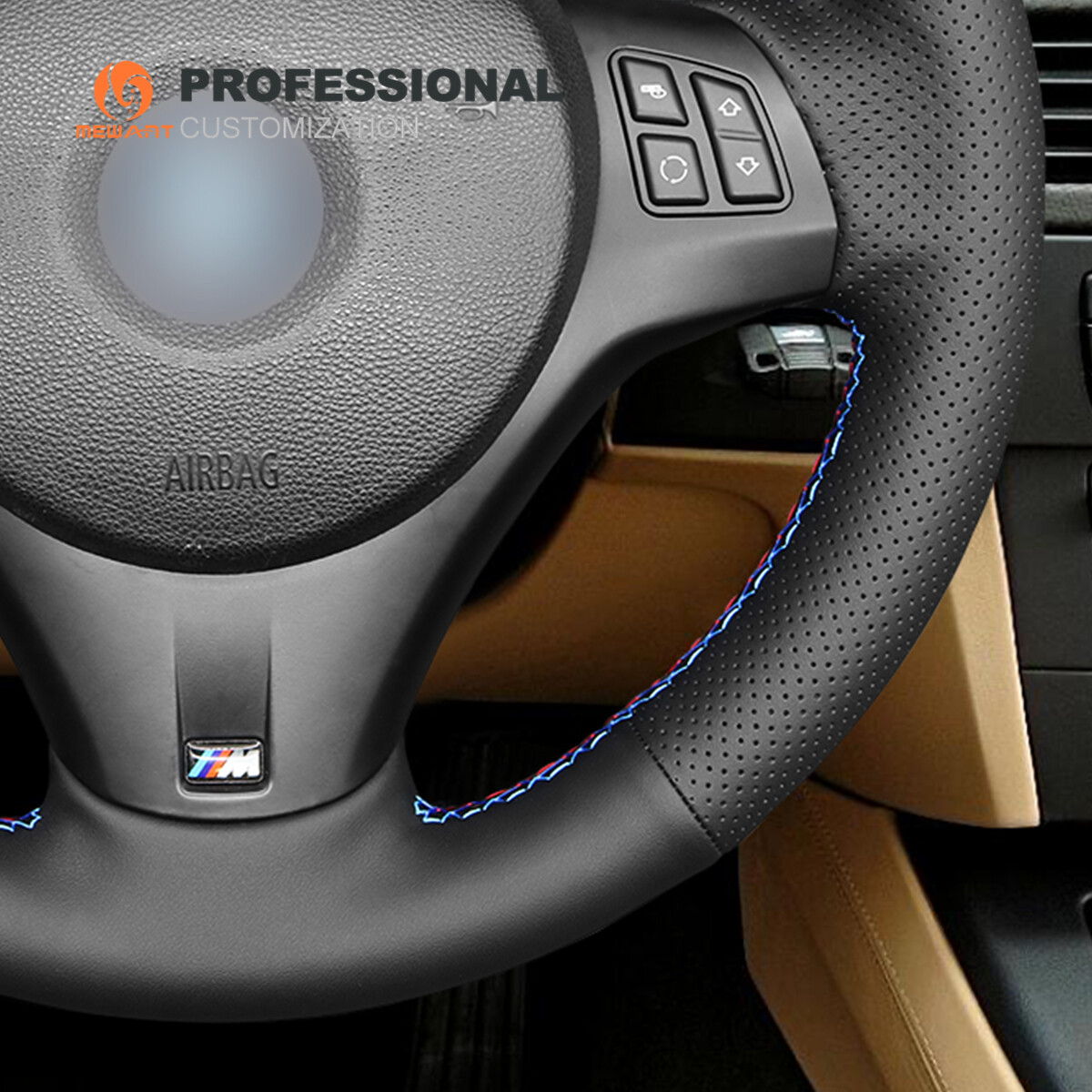 Black Genuine Leather Steering Wheel Cover for BMW 1 Series E81 E82 E87 ...