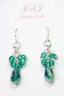 Green Faceted Crystal 925 Sterling Silver Earrings Cluster Dangle 1 1/2 ...