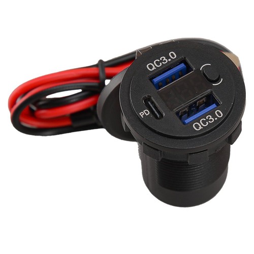 USB C Socket 12V/24V PD,QC 3.0 +2 USB Car Charger Box for Car Boat Assy ...