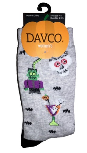 Halloween Crew Socks 1 Pair Women's 4-10.5 Gray w Frankenstein Bats ...