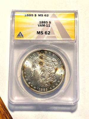 #A7033,Morgan Silver Dollar,ANACS MS62, 1885 P Seldom Seen Vam 11 ...