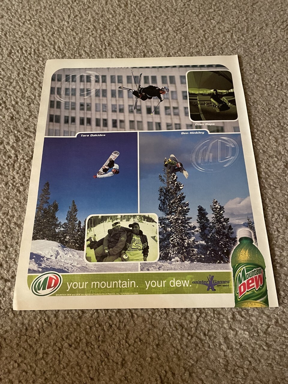 2001 ESPN X-GAMES MOUNTIAN DEW PRINT AD EVAN RAPS TARA DAKIDES BEN ...