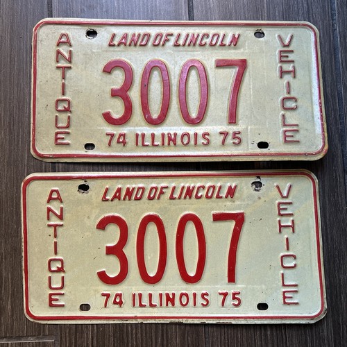 1974 Illinois Antique Vehicle License Plate Matching Set 3007 007 James ...