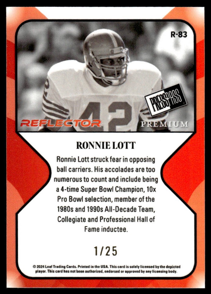 2024 Press Pass Premium Retro Prismatic Silver #R-83 Ronnie Lott 01/25 | eBay