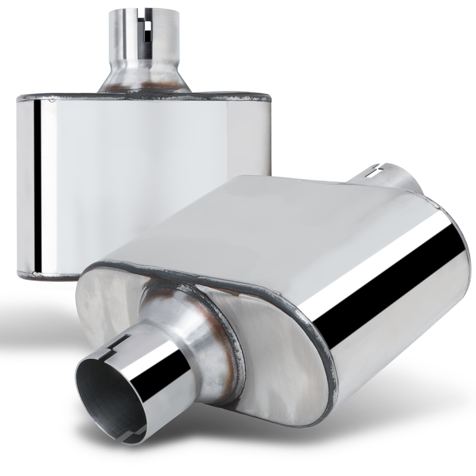 2x Chrome 2.5"Center Inlet/Outlet Stainless Steel Race Chambered ...