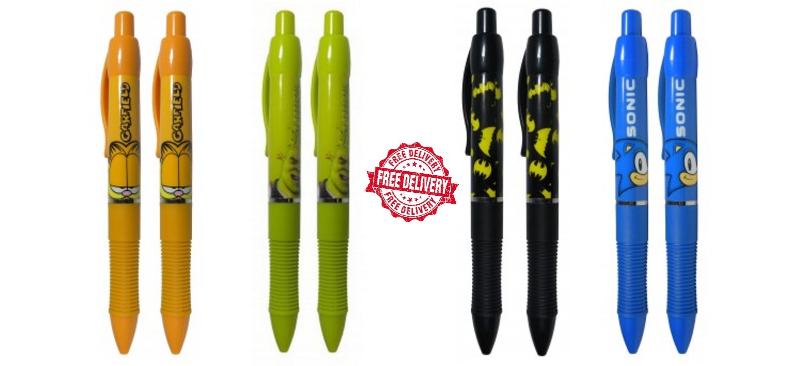 8 x Shrek Garfield Batman Sonic Gel Pens School Stationery Gift Push ...