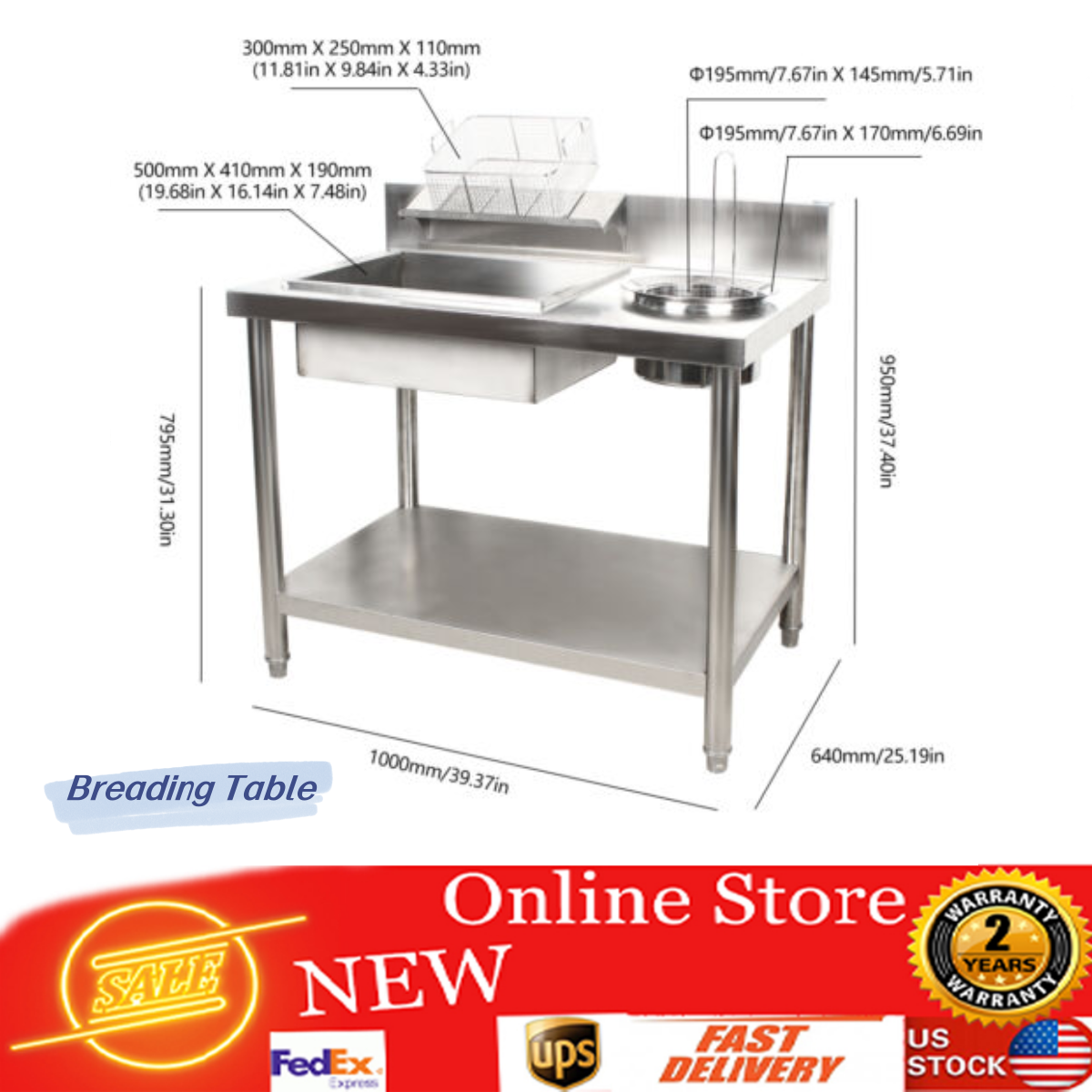 With Sifter Miumaeov Breading Table Fried Chicken Preparation Station ...