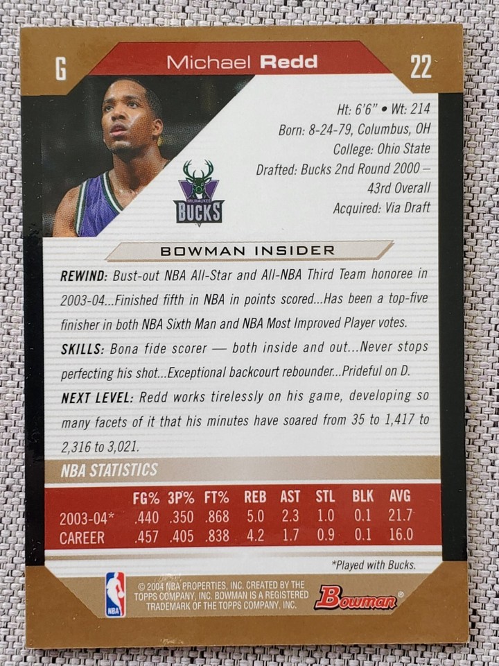 MICHAEL REDD 2004-05 BOWMAN DRAFT GOLD PARALLEL BASKETBALL CARD #22 ...