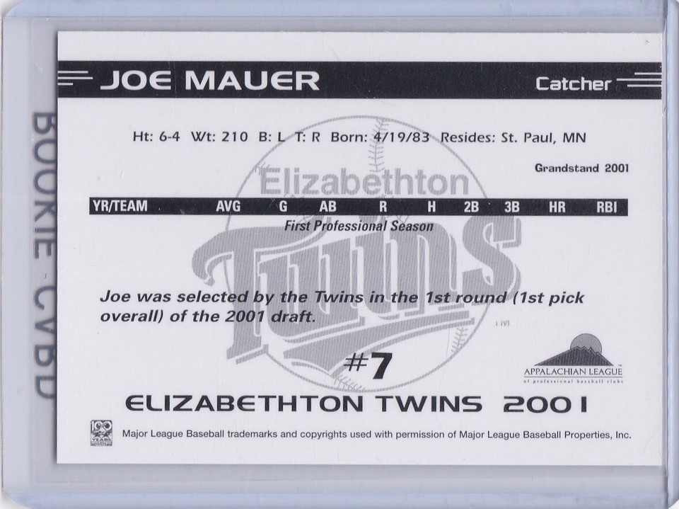 JOE MAUER ROOKIE CARD Minnesota Twins RARE $$ RC 2001 Baseball MINOR ...