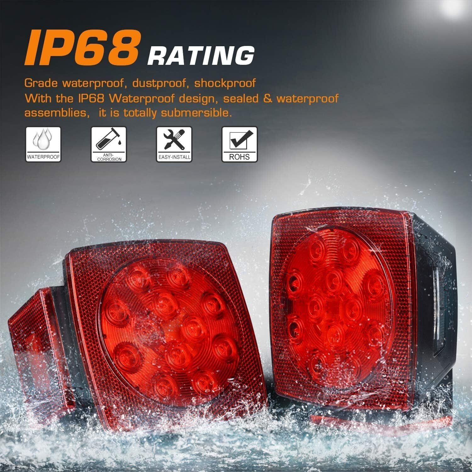 Rear LED Submersible Square Trailer Tail Lights Kit Boat Truck ...