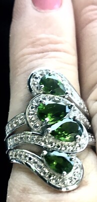 💚BBJ Sterling Green Chrome Diopside Zircon Cocktail Ring Sz 6.👌 | eBay