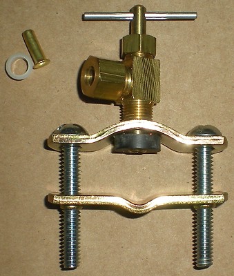 NON-SELF-PIERCING SADDLE VALVE 1/4" COPPER PIPE SLEEVE BRASS DRILL BIT ...