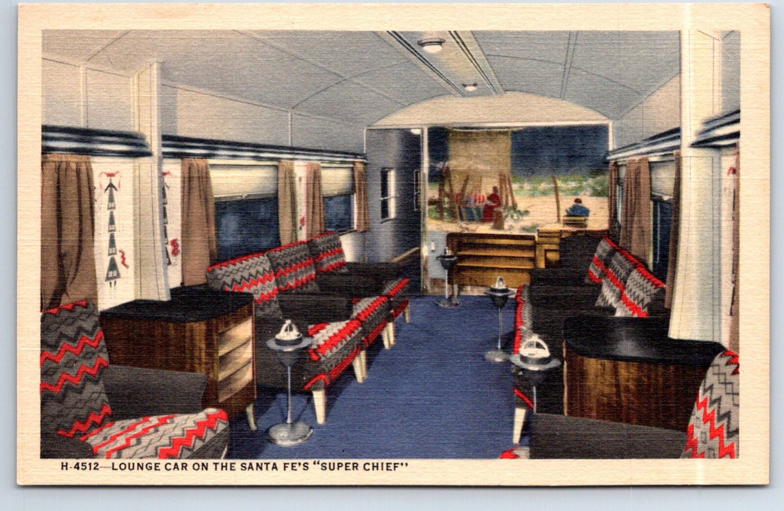 Fred Harvey Postcard Santa Fe Superchief Railroad Lounge Car Interior ...