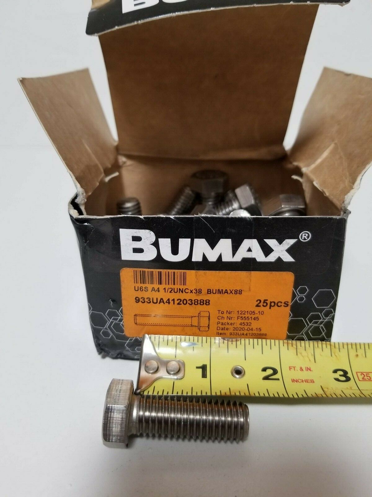 Bumax 88 Stainless Steel Bolts 1/2UNCx38 Box of 25 | eBay