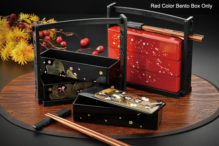 Japanese Sakura Lunch Bento Box w/Chopsticks Three Tiers Red 06423 S ...