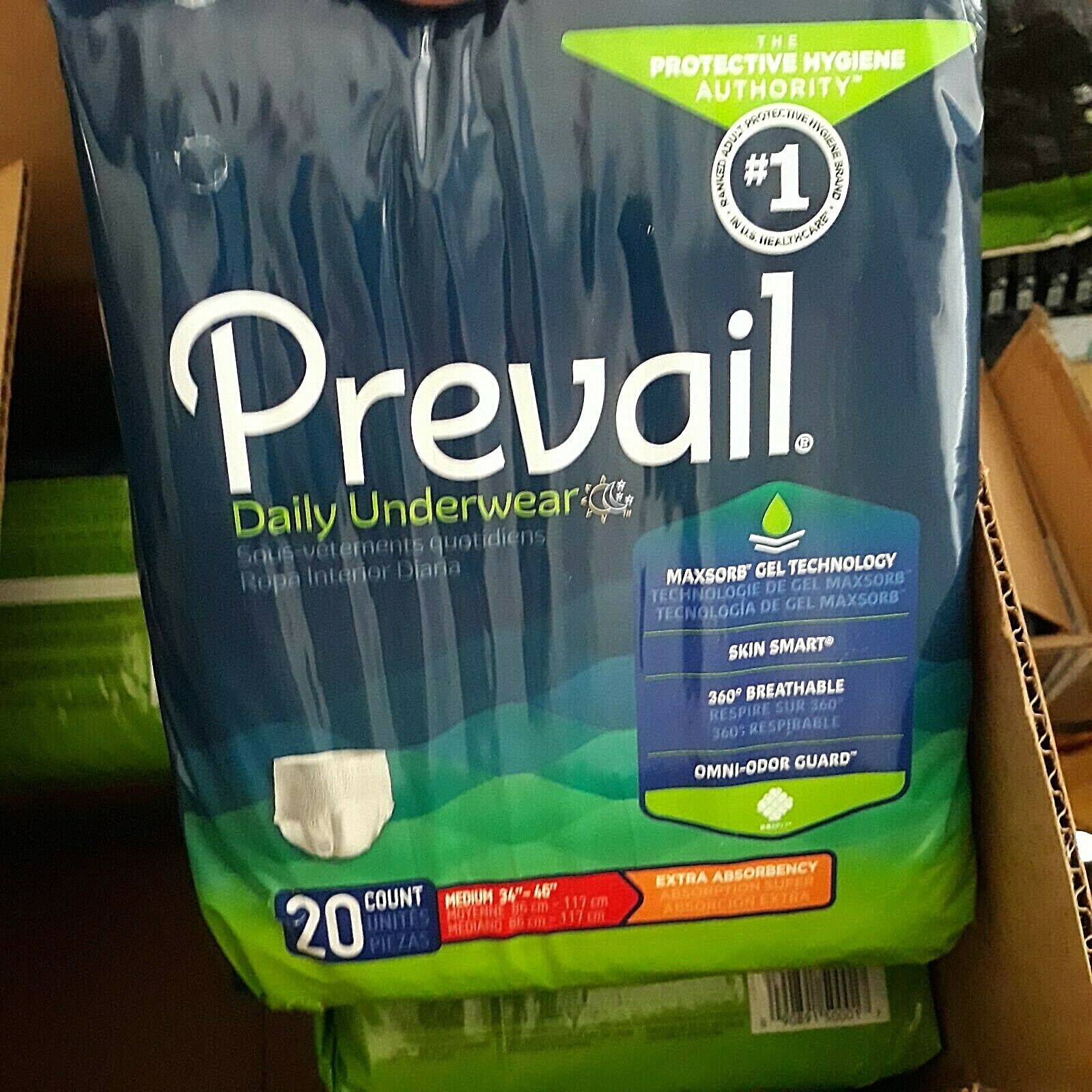 Lot of 4 Packs Prevail Daily Underwear 20CT Medium Size 34-46" Extra ...